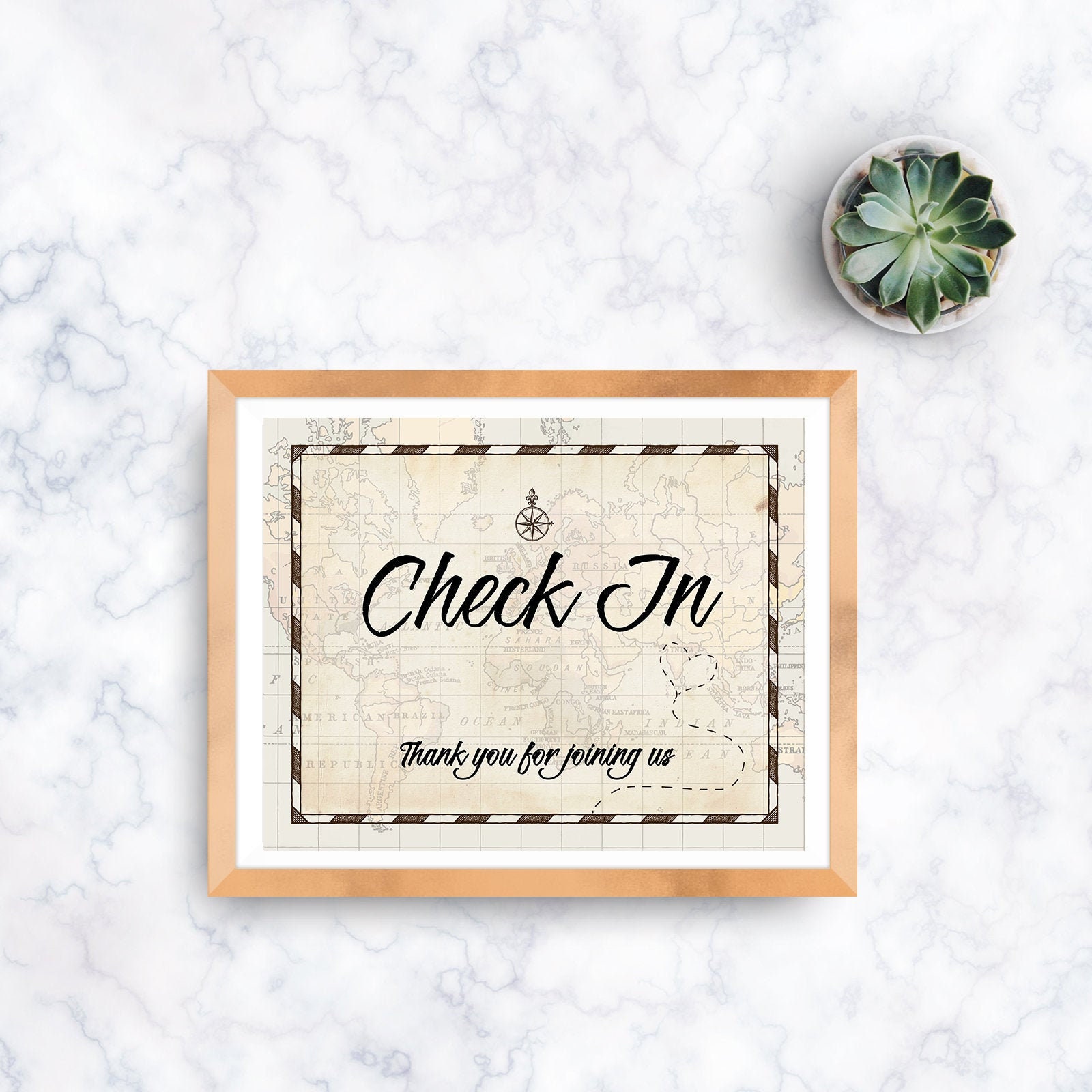 Check in Digital Printable Guest Table Travel Theme Vintage World Map ...
