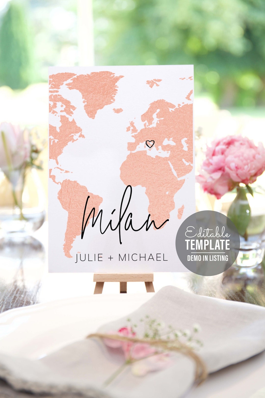 Travel Theme Table Sign - Table Sign Template - Watercolor Map - Where ...
