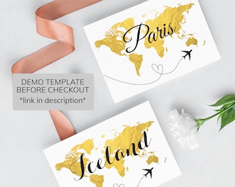Travel Theme Custom Printable Wedding Table Numbers Cities | Etsy