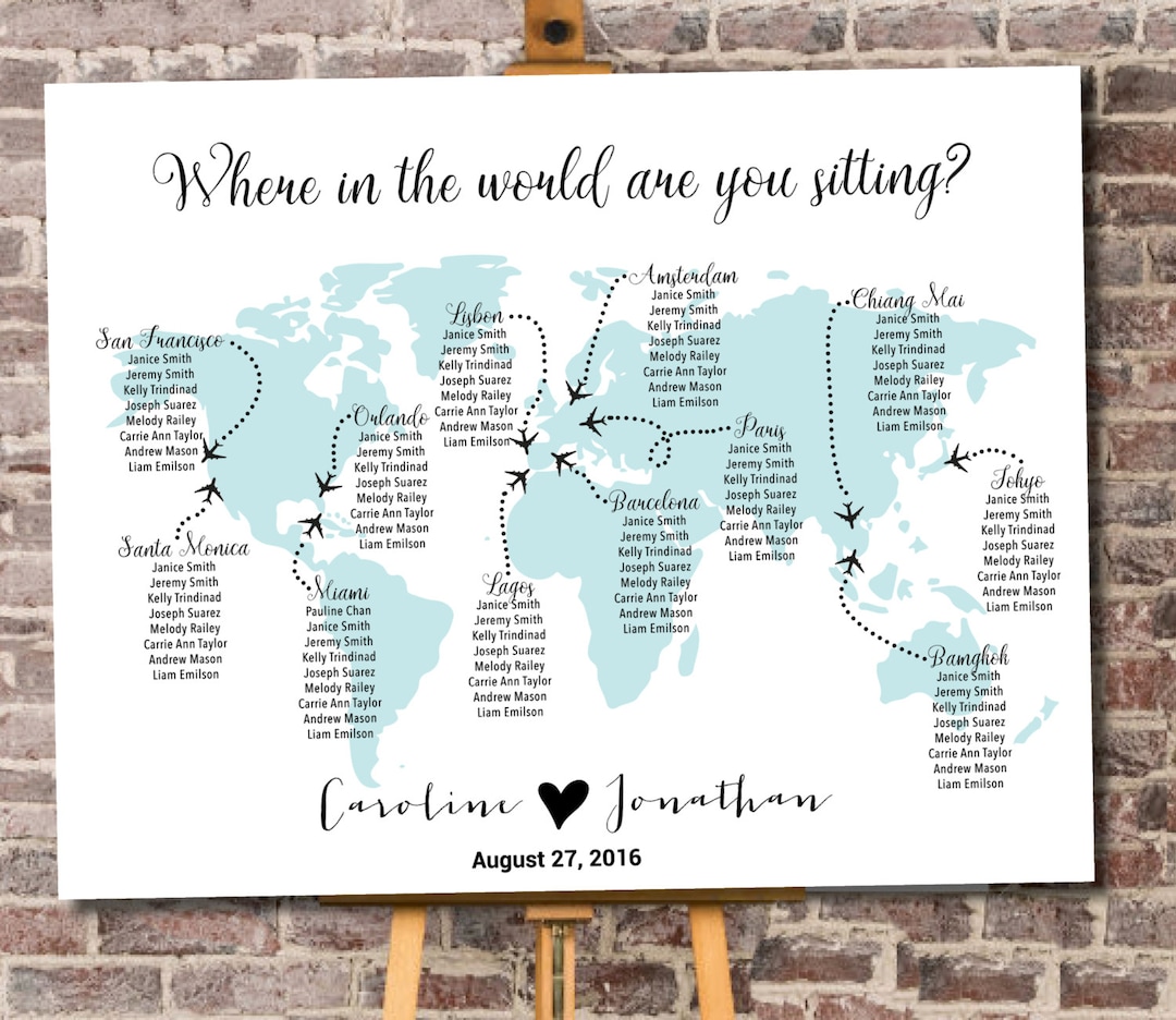 World Map Seating Chart Printable Digital Personalized File "where in ...