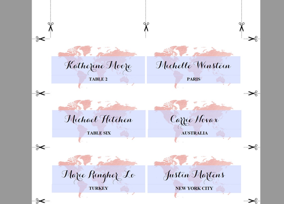 Rose Gold Map Travel Theme Wedding Place Card Template - Where in the ...