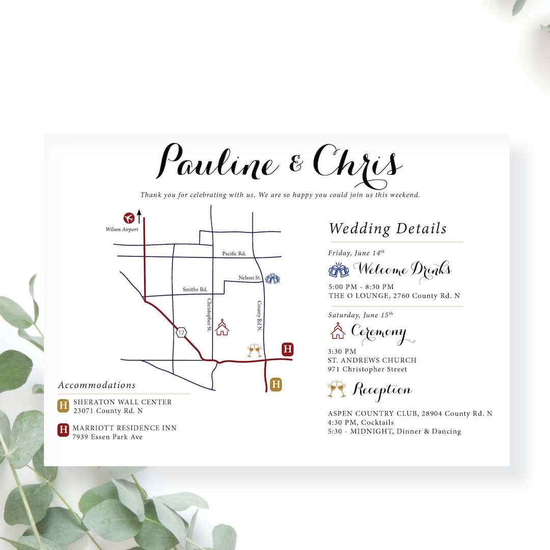 Custom Wedding Directions and Map Information Printable - Wedding ...