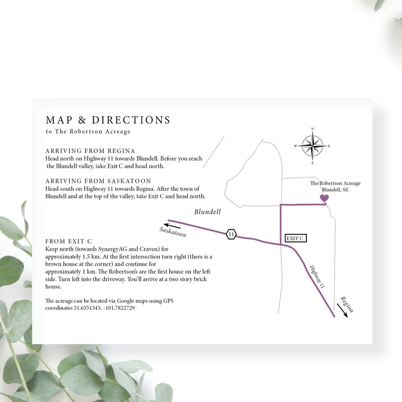Custom Wedding Directions and Map Information Printable - Etsy