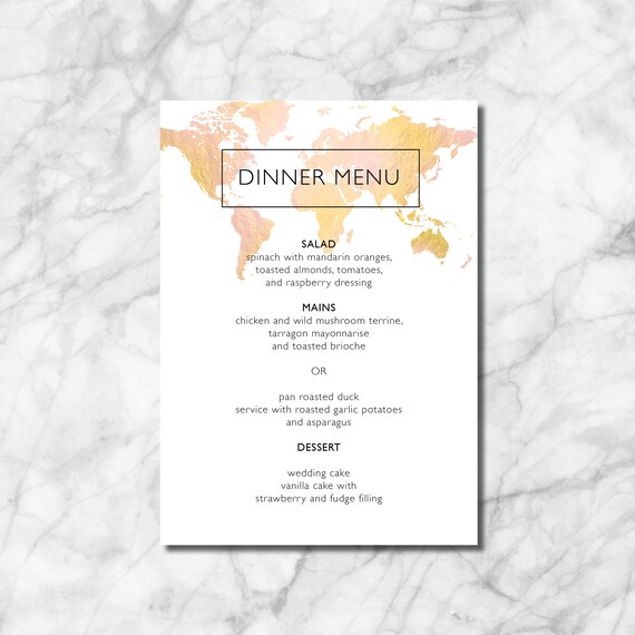 World Map Dinner Menu Travel Themed Weddings | Etsy