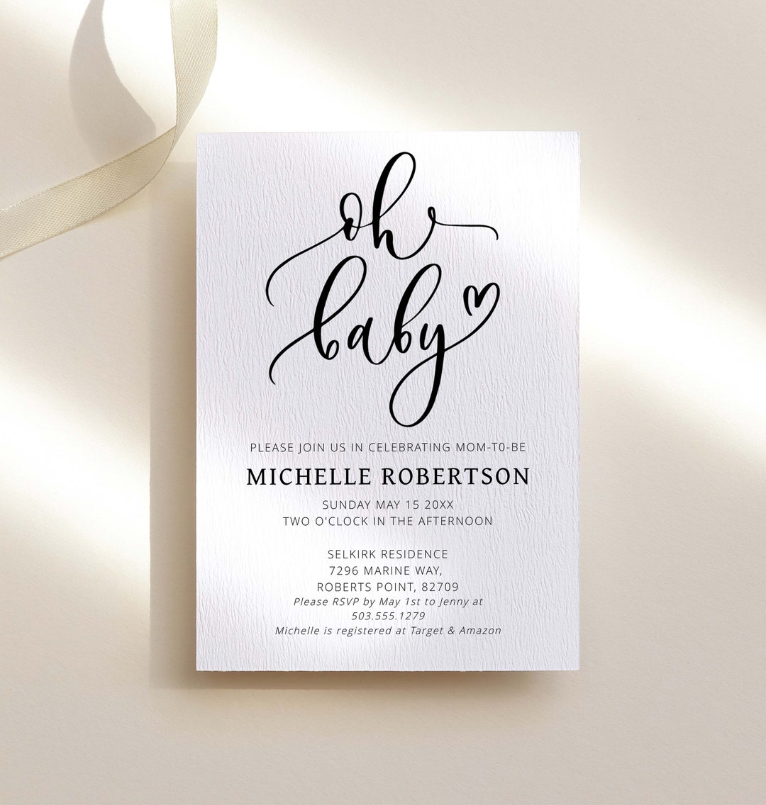 Oh Baby - Template Invitation - Baby Shower Invite - Editable Template ...