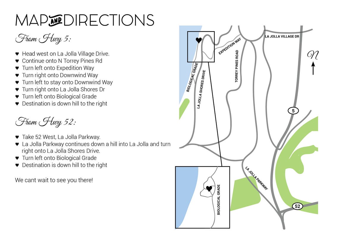Custom Wedding Directions and Map Information Printable - Etsy