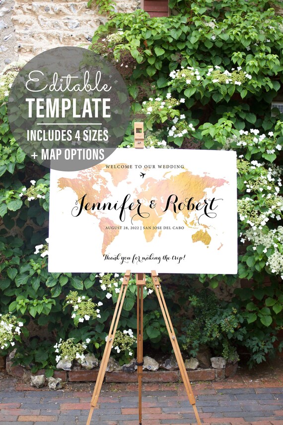 Map Welcome Sign for Weddings and Events DIY Custom Template - Etsy