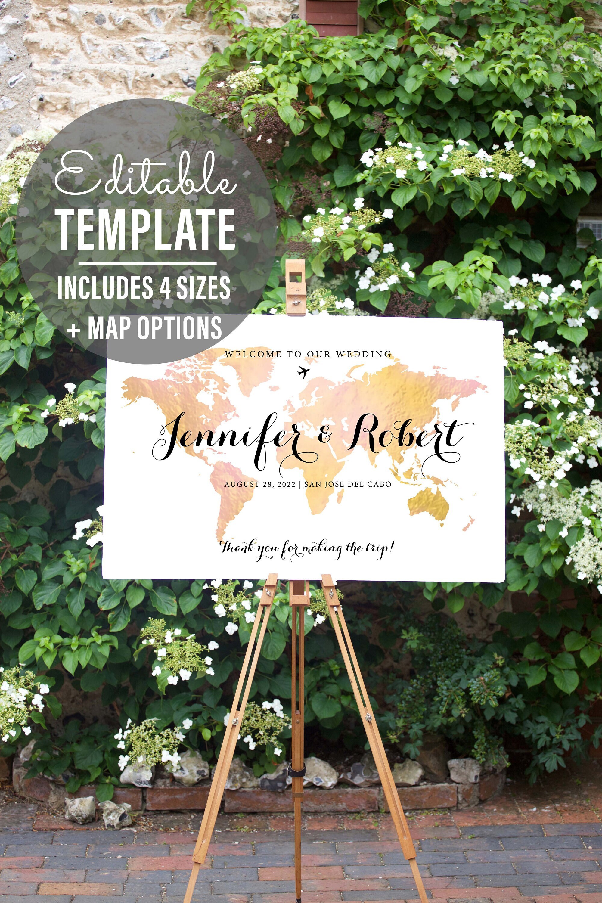 Map Welcome Sign for Weddings and Events DIY Custom Template - Etsy