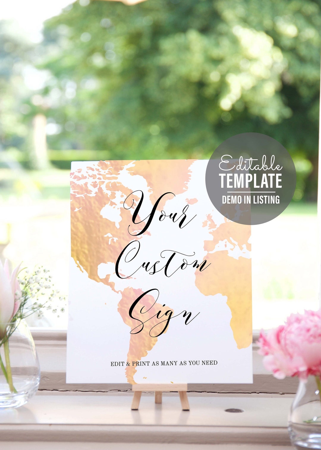 Custom World Map Sign Template - Custom Travel Theme Signs for Events ...