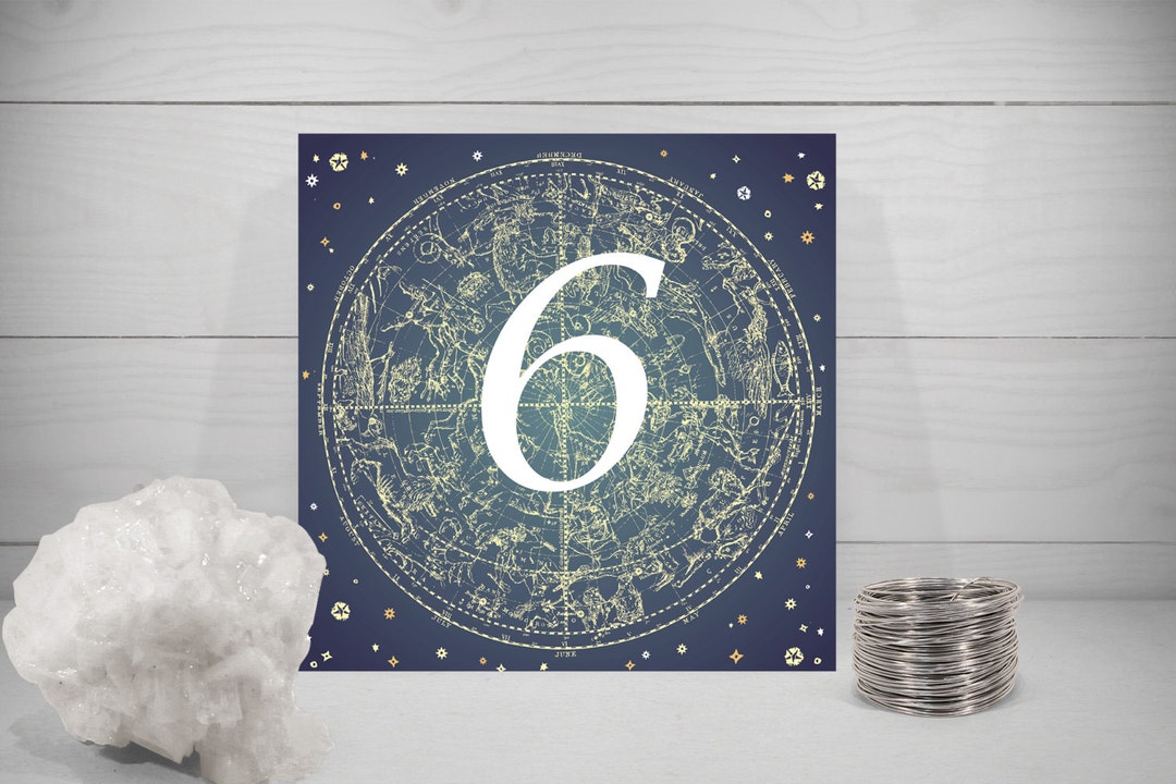 Printable Table Numbers 1 - 20, Vintage Zodiac Constellation Theme for ...