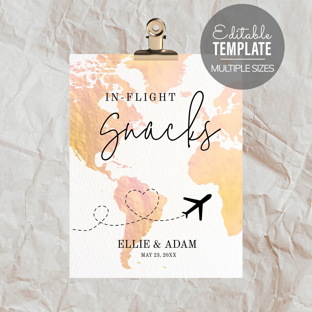 In Flight Drinks Bar Sign - in Flight Snacks Digital Printable - Blush ...