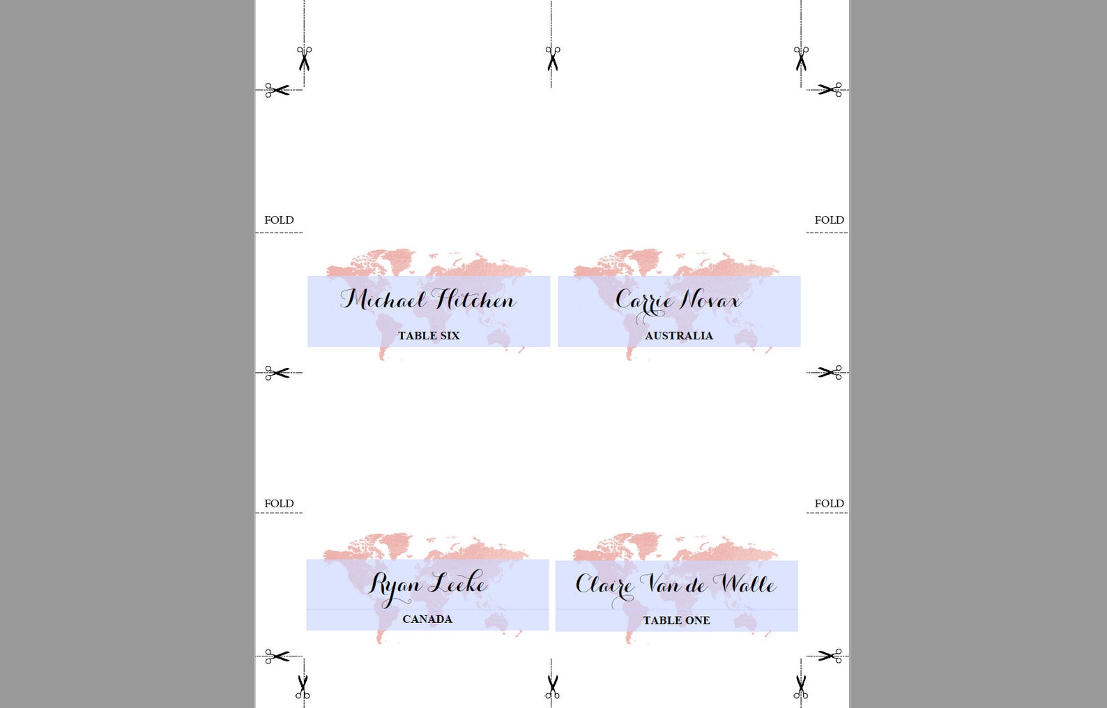 Rose Gold Map Travel Theme Wedding Place Card Template - Where in the ...