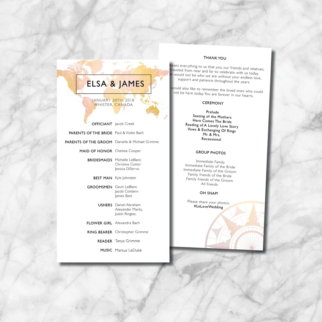 Wedding Program Printable - Travel, Adventure Themed or Destination ...