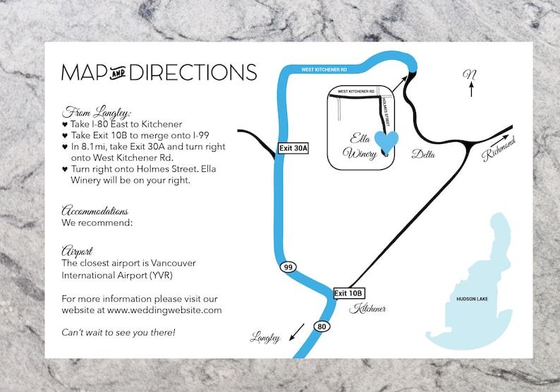 Custom Wedding Directions and Map Information Printable - Etsy
