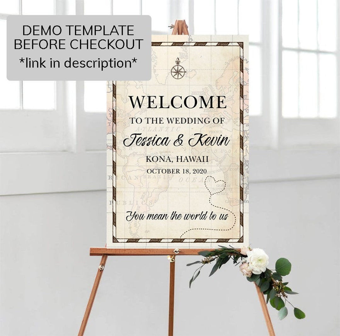 Travel Theme Wedding Welcome - Vintage Map Welcome Sign - You Mean the ...