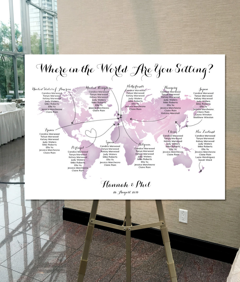 Purple Watercolor World Map Sitting Plan DIGITAL FILE | Etsy Canada