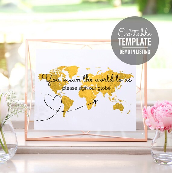 World Map Custom Guest Book Sign Our Guest Globe Welcome - Etsy