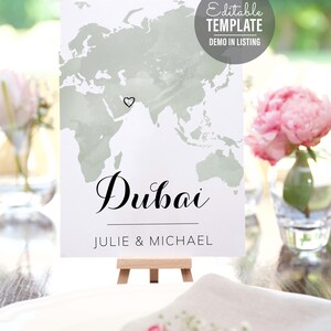 Travel Theme Table Sign - Table Sign Template - Watercolor Map - Where ...