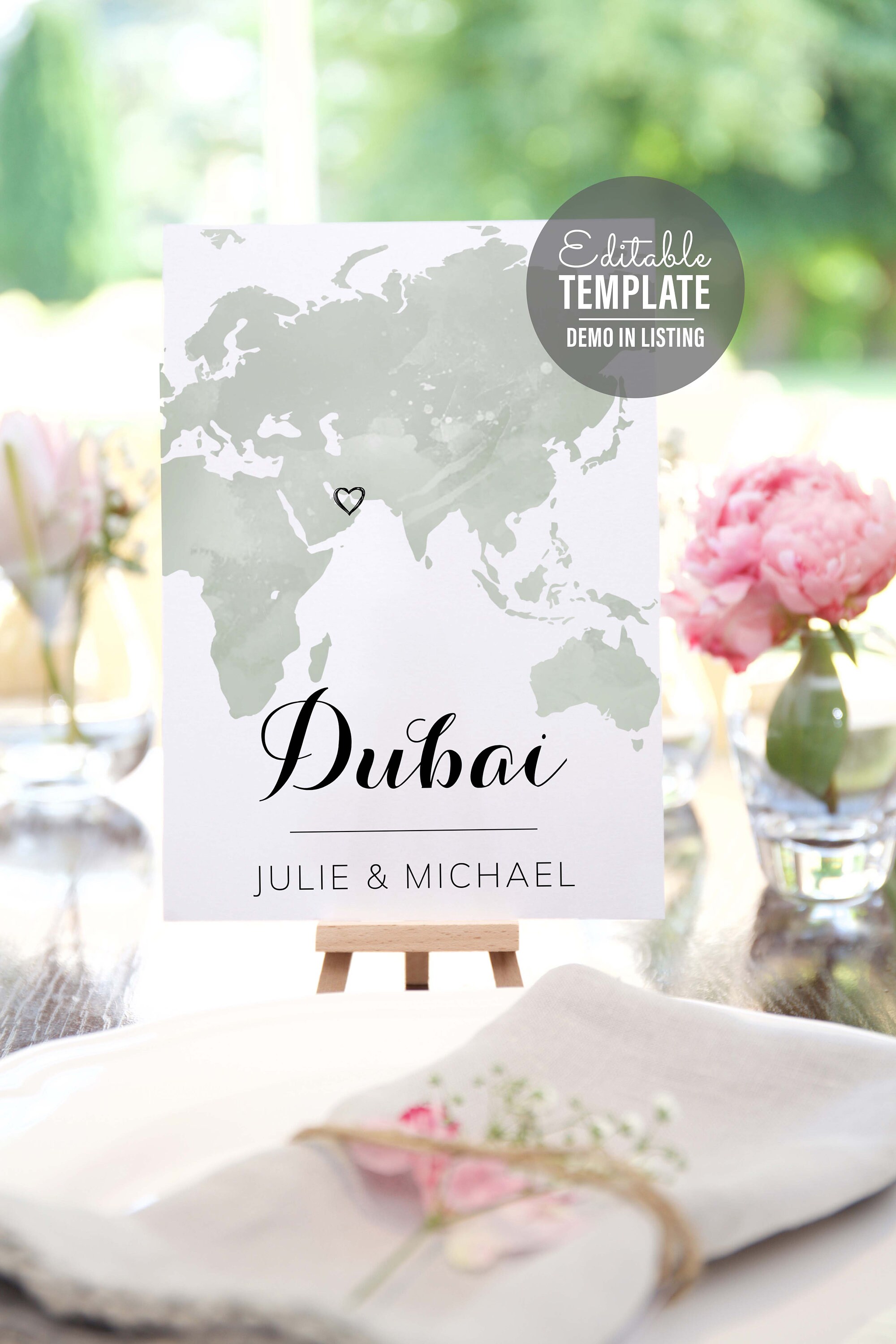 Travel Theme Table Sign Table Sign Template Watercolor Map - Etsy
