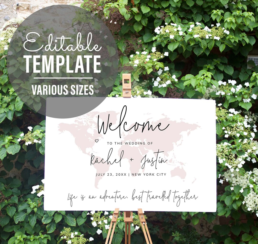 Map Welcome Sign for Weddings and Events - DIY Custom Template - Edit ...
