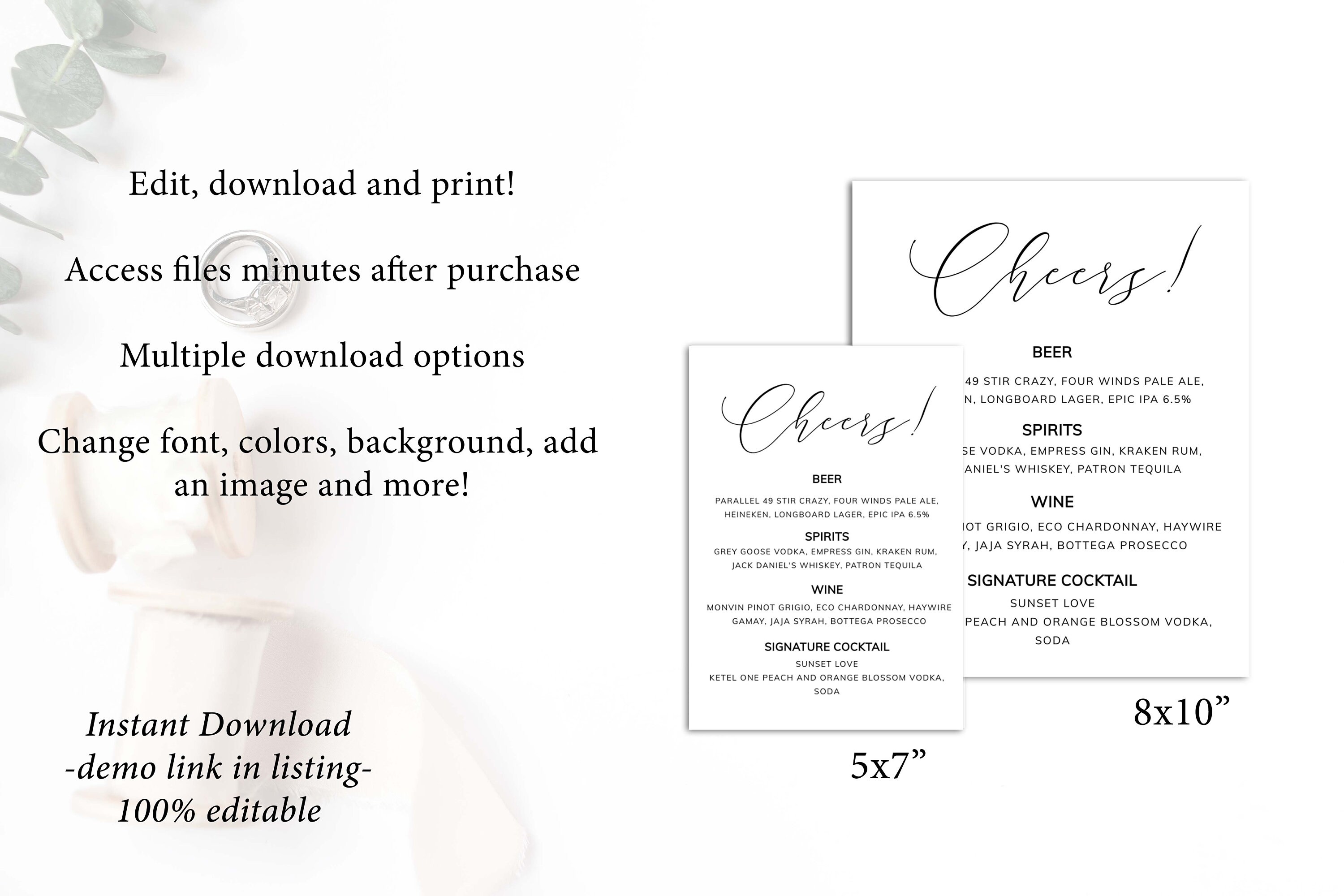 Cheers Bar Menu Template Instant Download Customize Bar - Etsy
