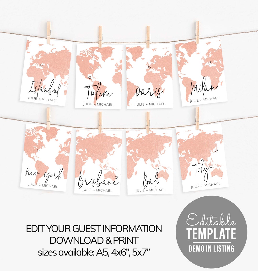 Travel Theme Table Sign - Table Sign Template - Watercolor Map - Where ...