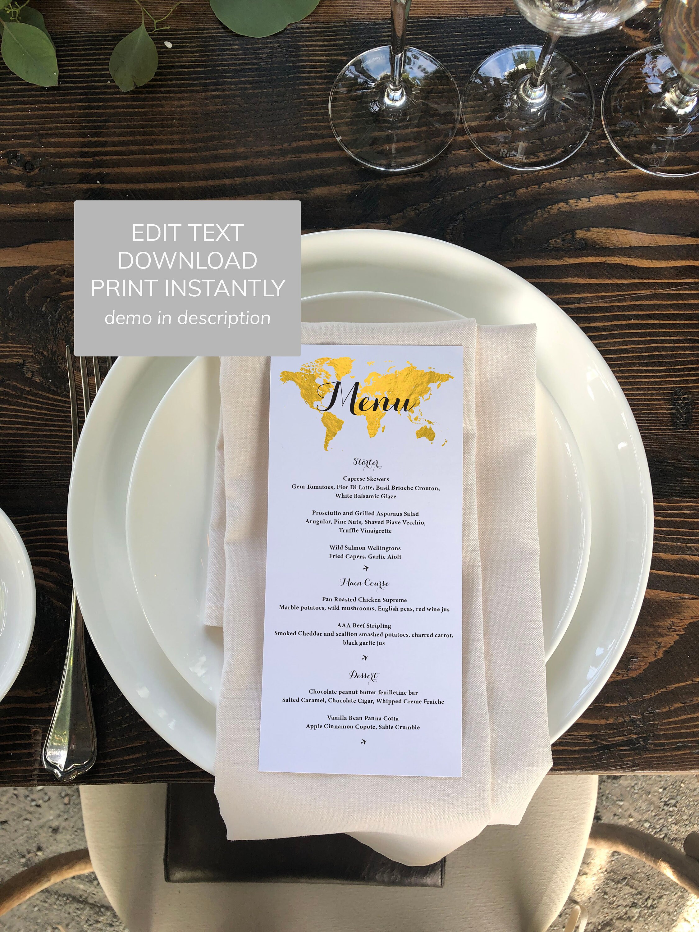 Wedding or Event Menu - Customized Printable Travel Theme Menu Template ...
