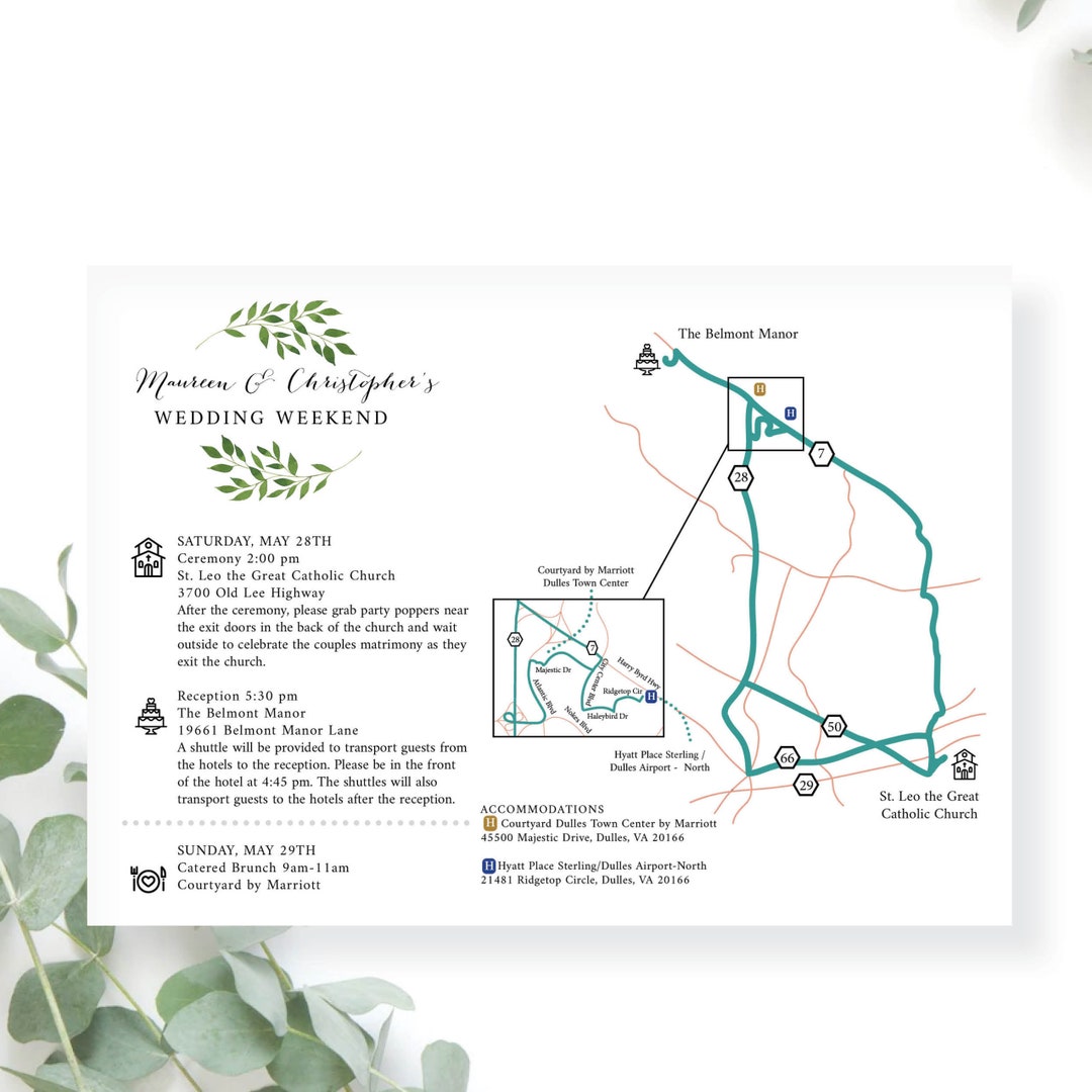 Custom Wedding Directions and Map Information Printable - Wedding ...