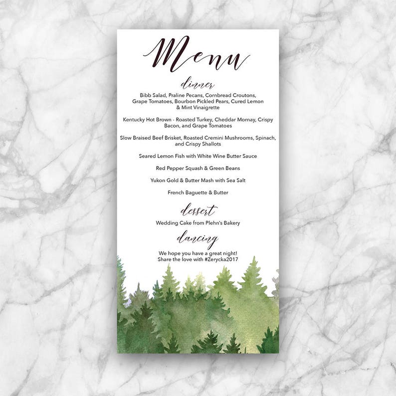 Forest Theme Wedding or Event Menu Customized Printable | Etsy