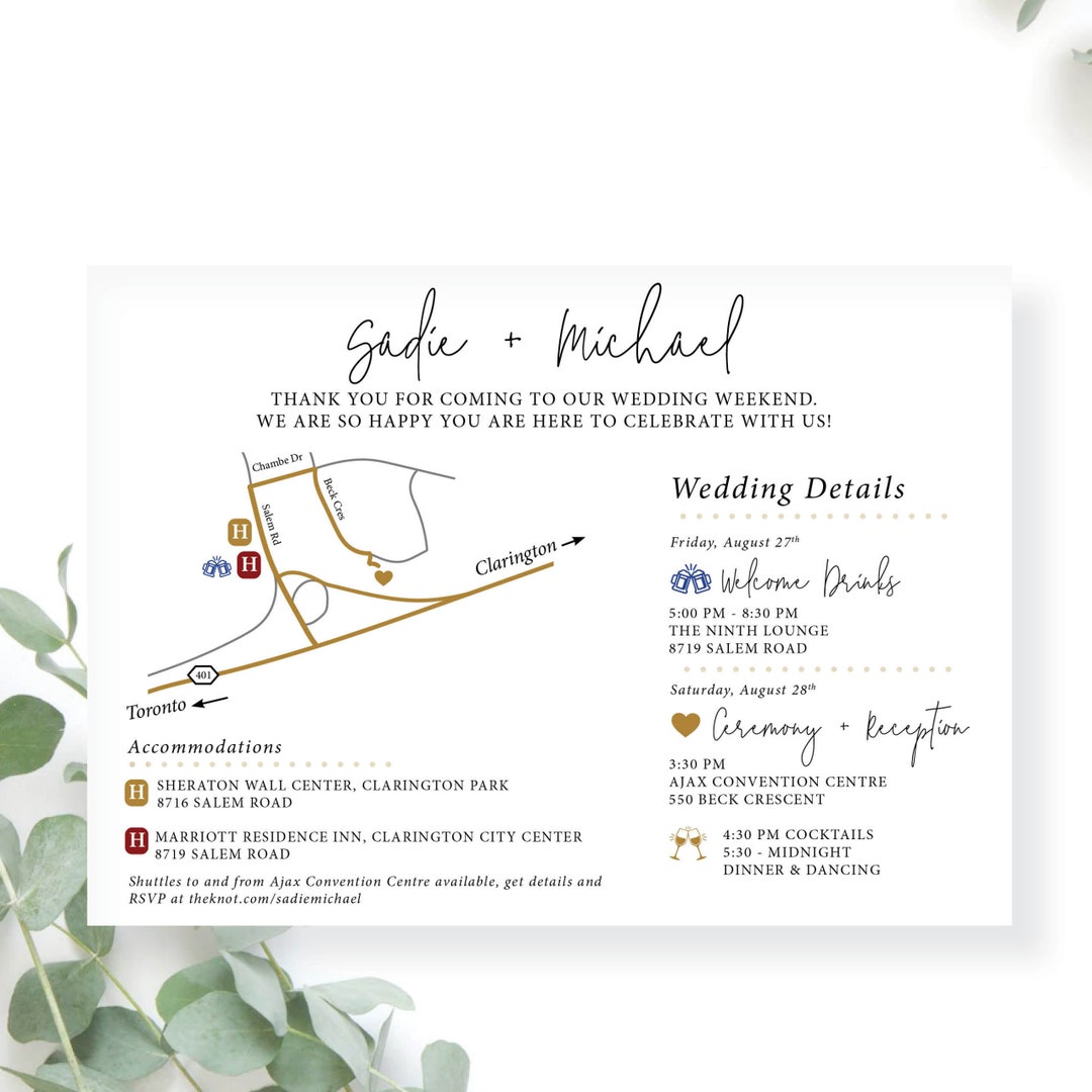 Custom Wedding Directions and Map Information Printable - Wedding ...