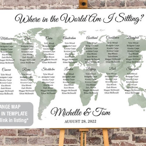 World Map Seating Chart Gold Travel Theme Where in the World - Etsy
