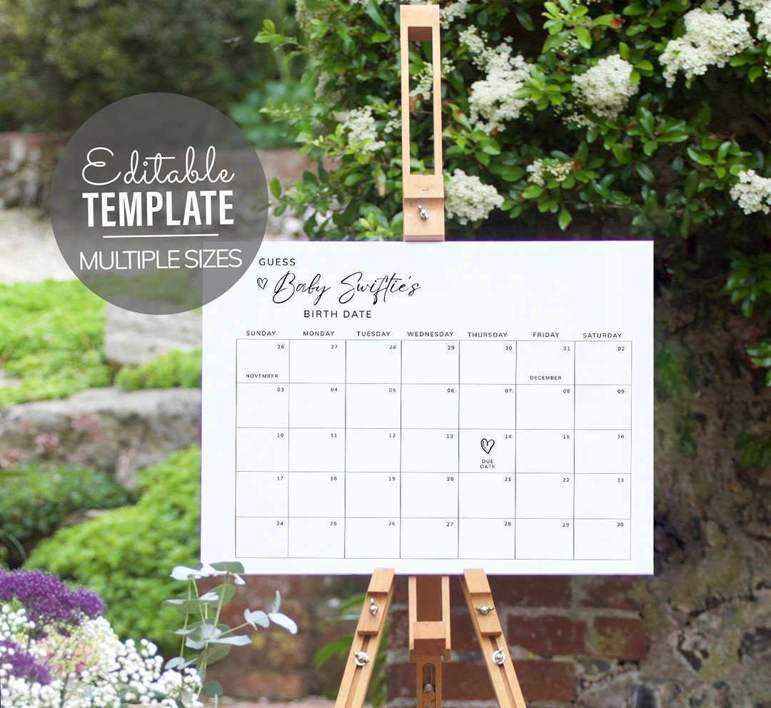 Minimalist Baby Due Date Calendar, Baby Shower Game, Floral, Guess Baby ...