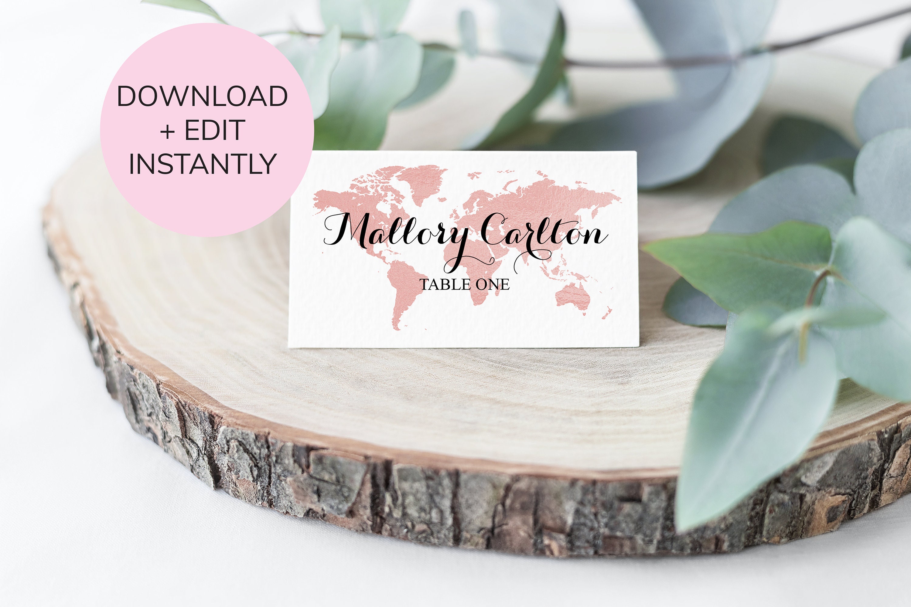 Rose Gold Map Travel Theme Wedding Place Card Template - Where in the ...