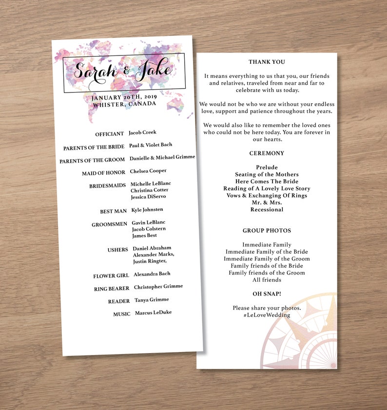 Wedding Program Printable Travel Adventure Themed or - Etsy