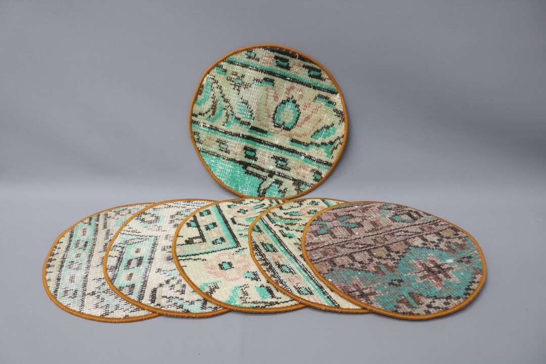 Table, Kilim Supla, Set of Six, Green Underplate, Rug Placemat, Gift ...