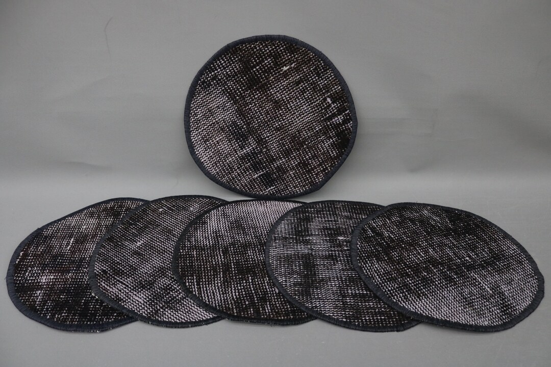 Handwoven Service, Circle Underplate, Set of 6, Vintage Rug Underplate ...