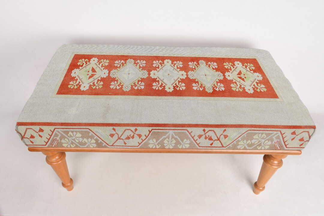 Orange Bench, Aztec Pattern Bench, Ottoman Bench, Upholstered Bench ...