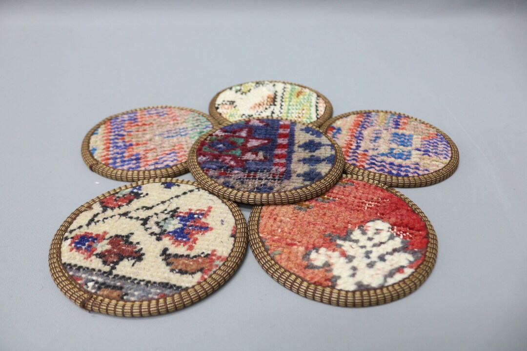 Set of Six, Glass Pad, Rug Coaster, Blue Coaster, Rug Coaster, Unique ...
