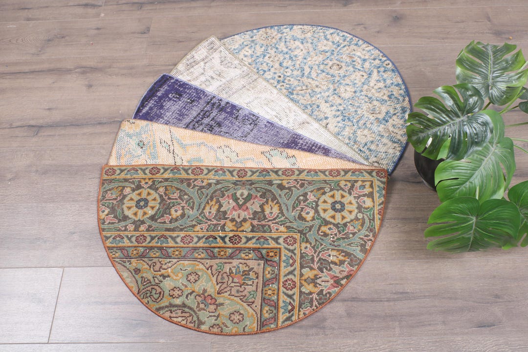 Handwoven Kilim Doormat - Vintage Turkish Rug - Half-round Design ...