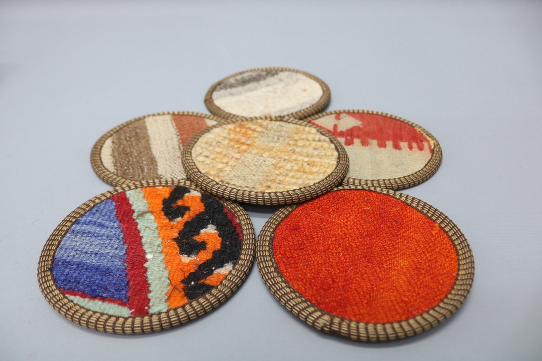 Set of Six, Drink Coaster, Tea Pad, Red Pad, Striped Pad, Unique ...