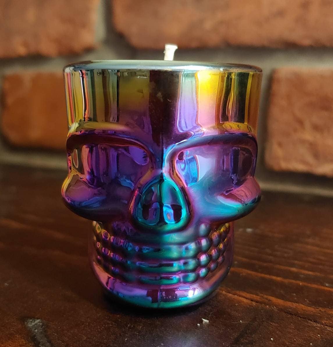 Holographic Iridescent Skull Shot Glass Candle Rainbow Etsy