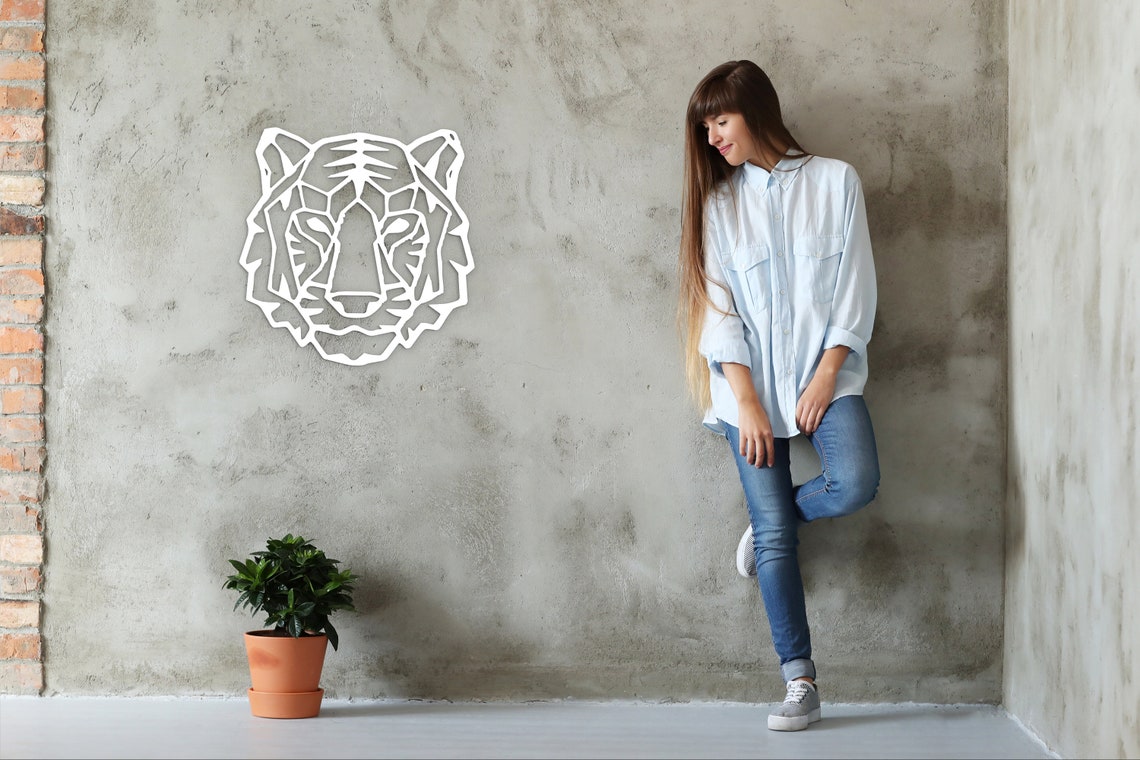 Tiger Animal Wooden Room Wall Decor Geometric Rustic Home | Etsy