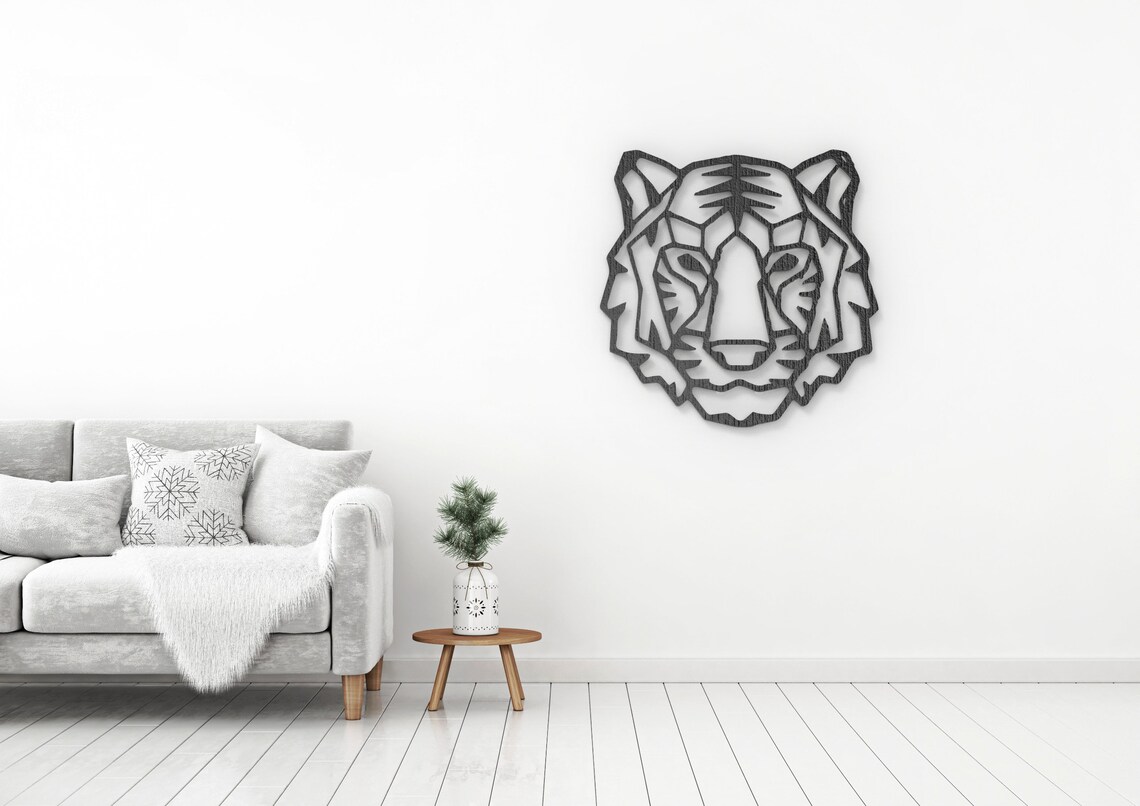 Tiger Animal Wooden Room Wall Decor Geometric Rustic Home | Etsy