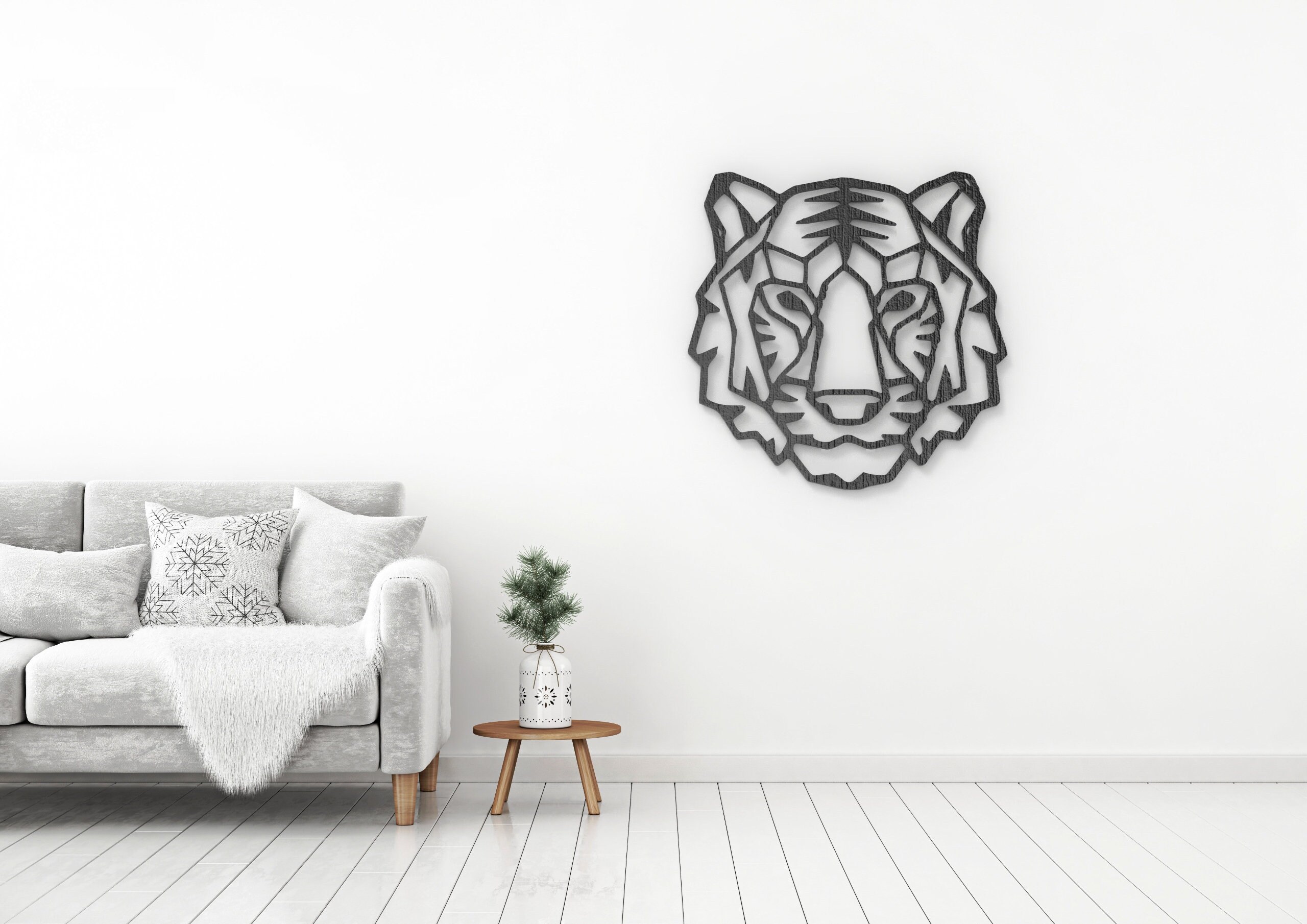 Tiger Animal Wooden Room Wall Decor Geometric Rustic Home - Etsy