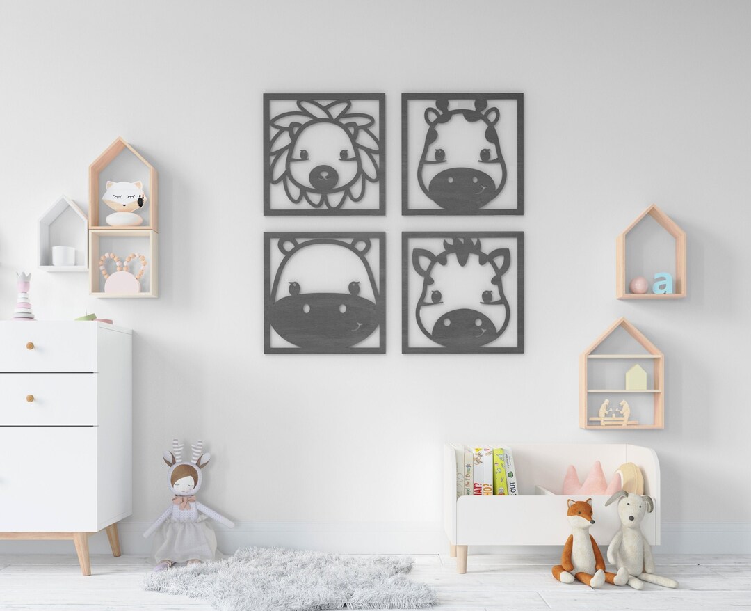 Cute Animals Wood Wall Decor, Baby Room Wall Art, Nursery Wall Decor ...