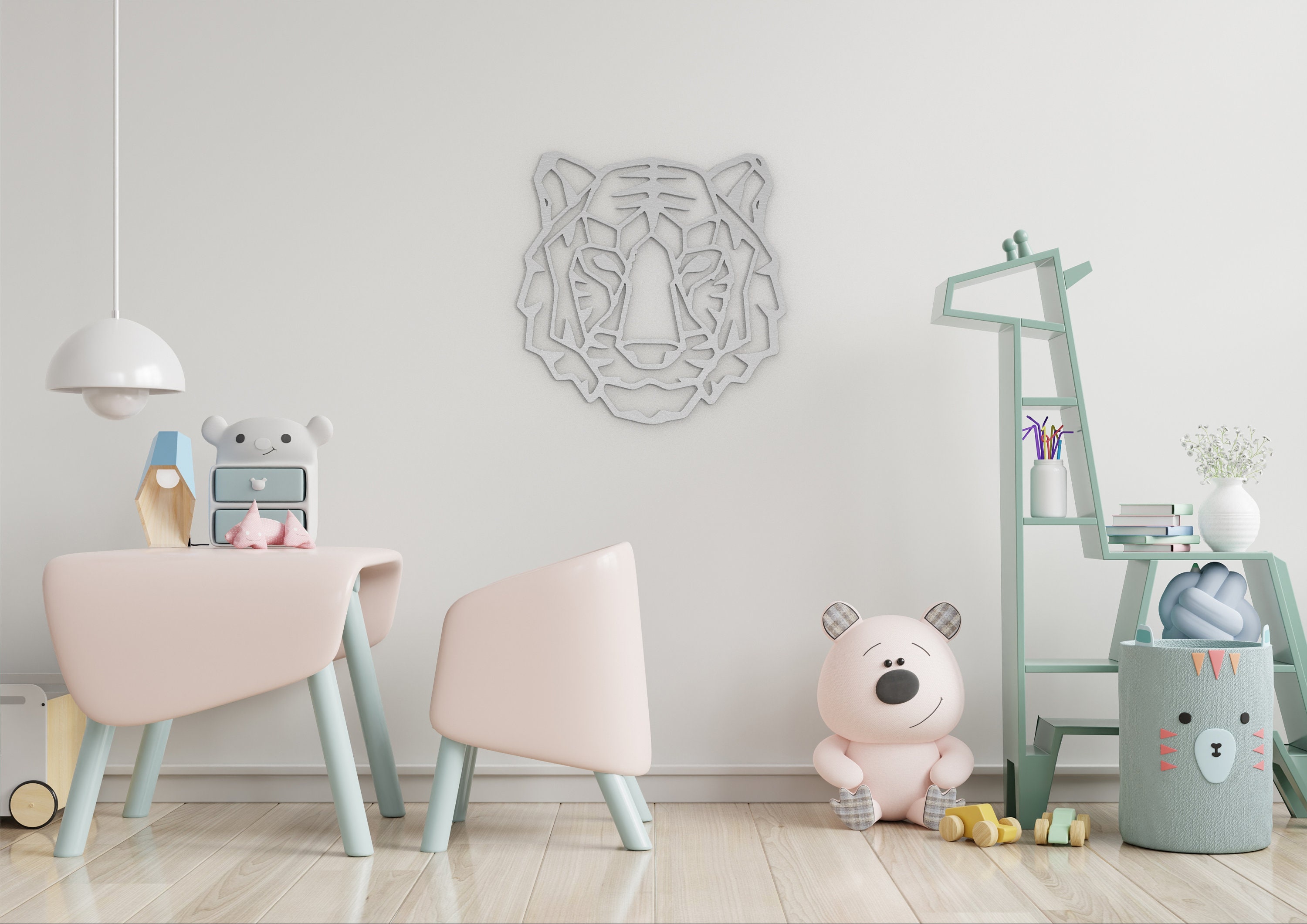 Tiger Animal Wooden Room Wall Decor Geometric Rustic Home - Etsy