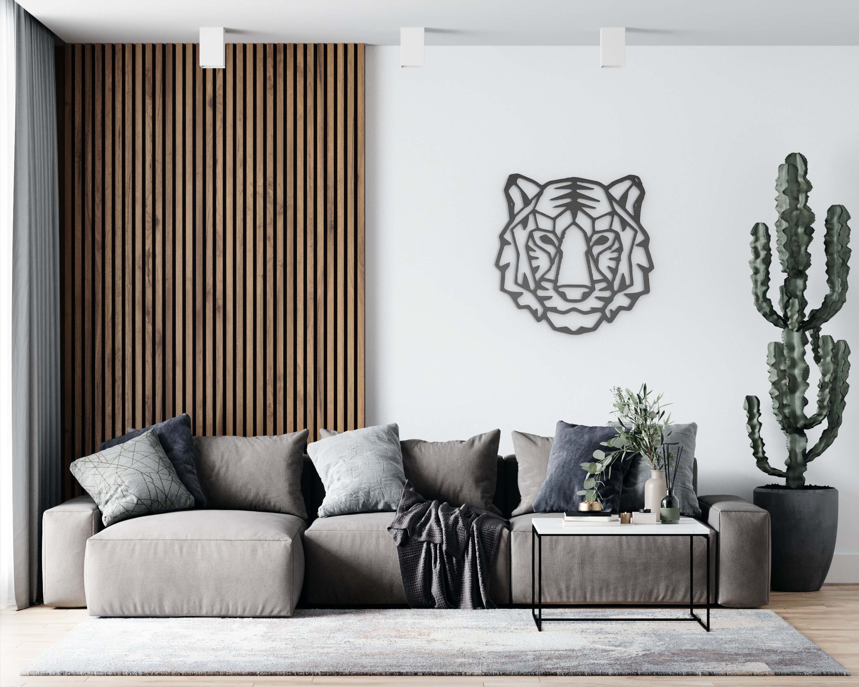 Tiger Animal Wooden Room Wall Decor Geometric Rustic Home - Etsy