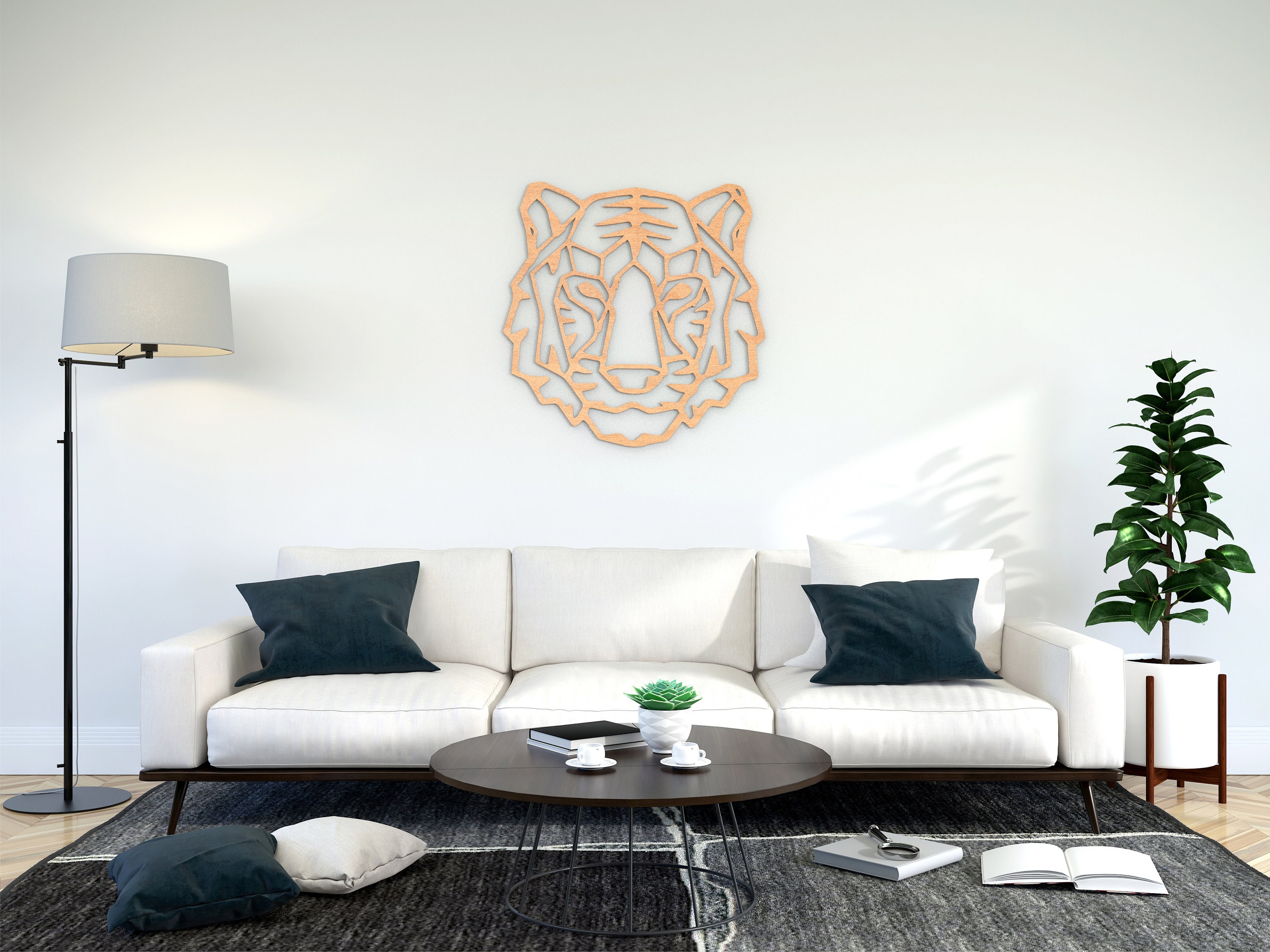 Tiger Animal Wooden Room Wall Decor Geometric Rustic Home | Etsy