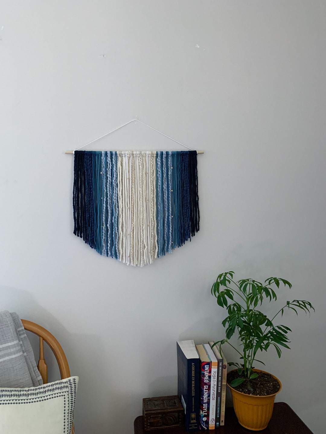 Blue and White Boho Yarn Tapestry, Wall Hanging - Etsy