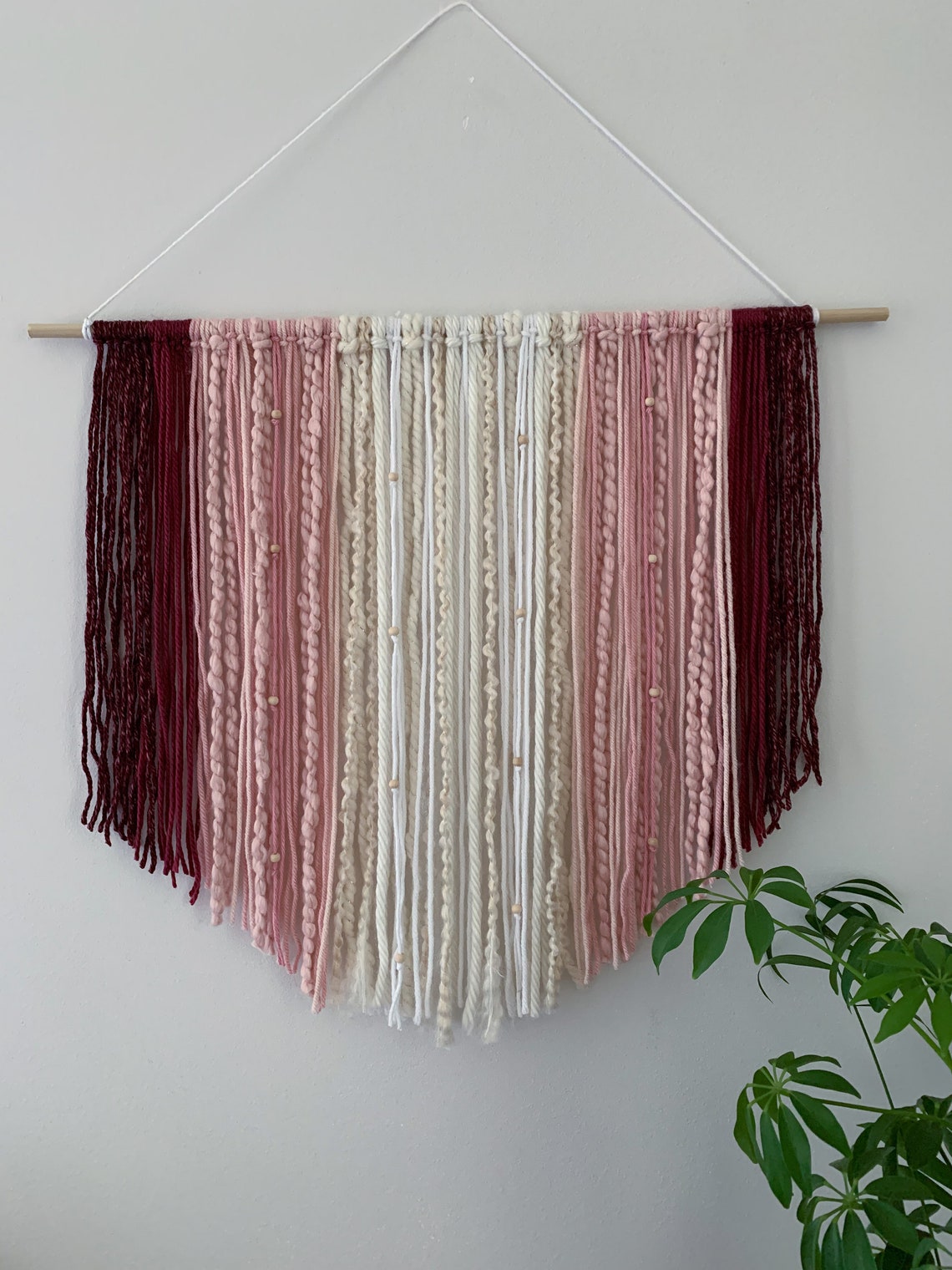 Boho Pink Wall Hanging for Girl's Room, Yarn Tapestry, Nursery Decor - Etsy